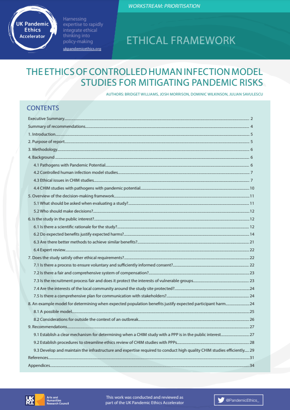Report: 'The Ethics of Controlled Human Infection Model Studies for ...